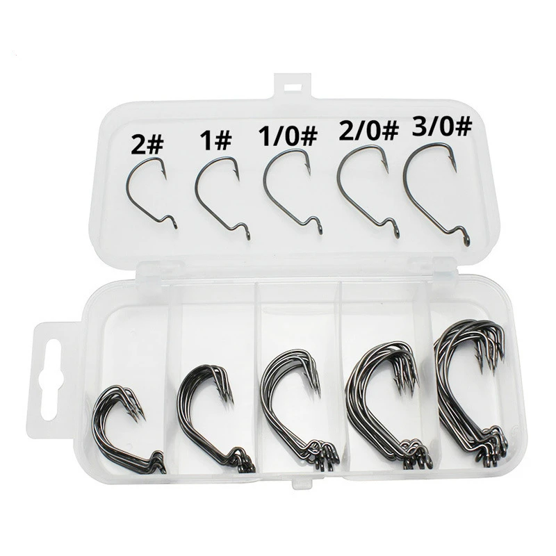 50pcs/lot Wide gap Texas fishing hooks offset fishhook for soft biat ...