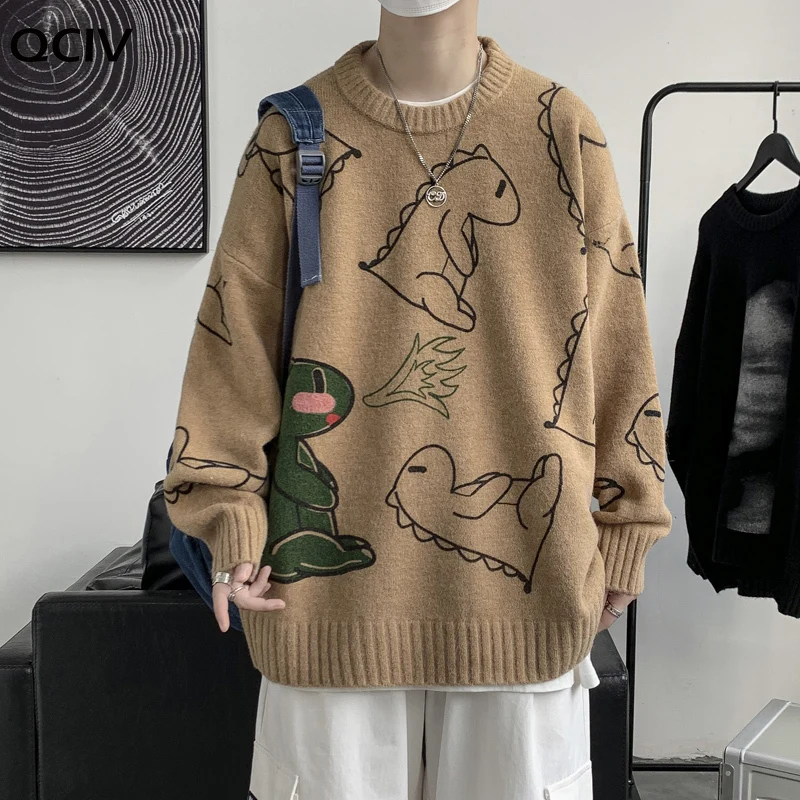 Autumn Sweater Men Knitted Jumpers Anime Dinosaur Sweatercoat Fashion ...
