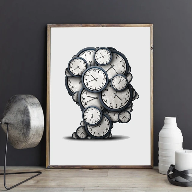 Person With Abstract Clock Paintings