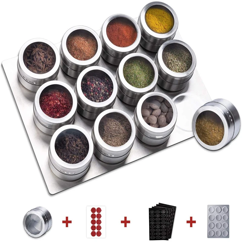 Magnetic-Spice-Jar-Set-with-RU-EN-Labels-Stickers-Stainless-Steel-Base ...