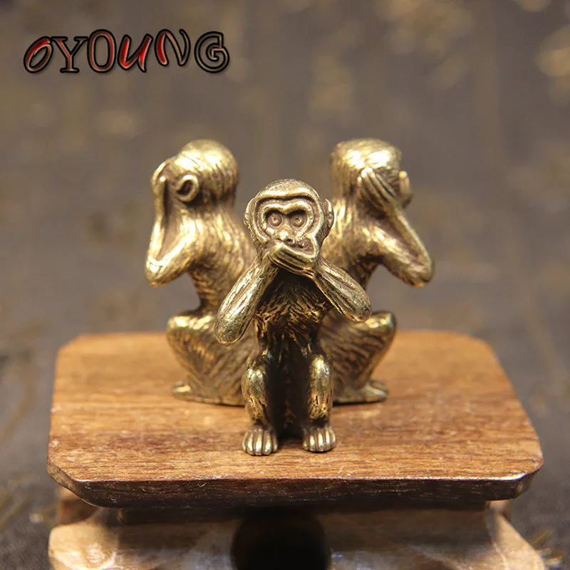 Antique-Solid-Copper-Three-Monkeys-Tea-Pet-Bronze-Sculpture-Home-Decor ...