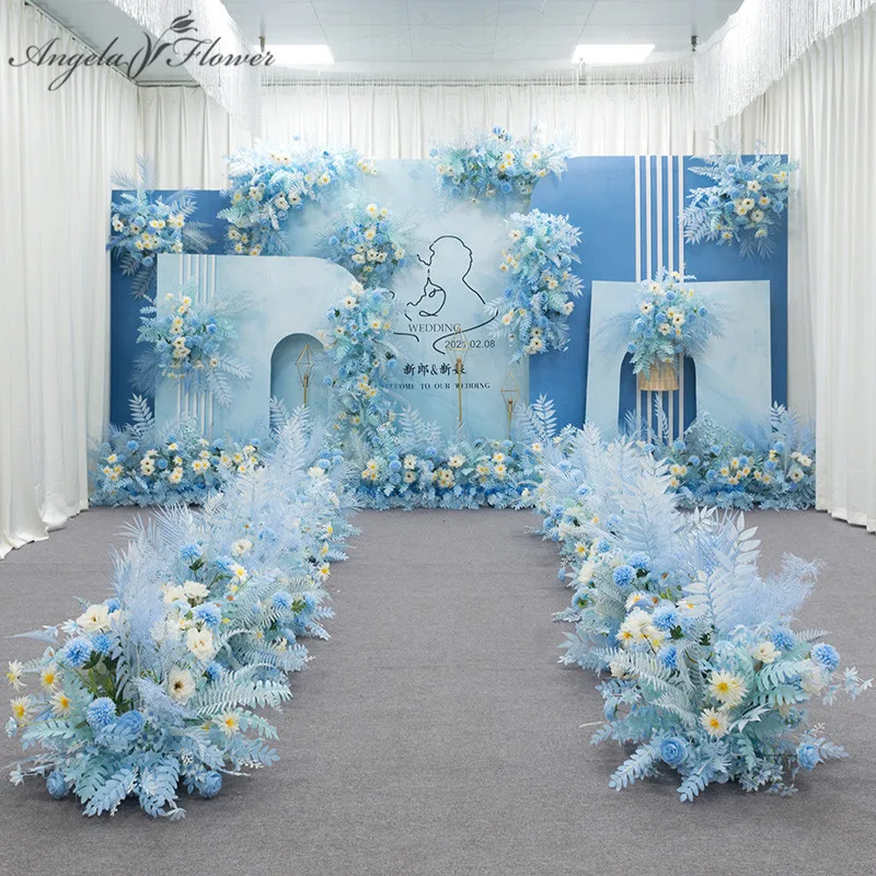 Artificial-Flower-Row-Wedding-Floral-Arrangement-Blue-Series-Table ...