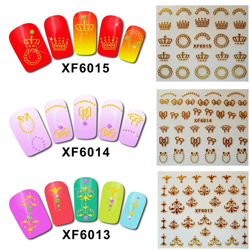 3D наклейки для ногтей золотого цвета s самоклеющиеся наклейки ...