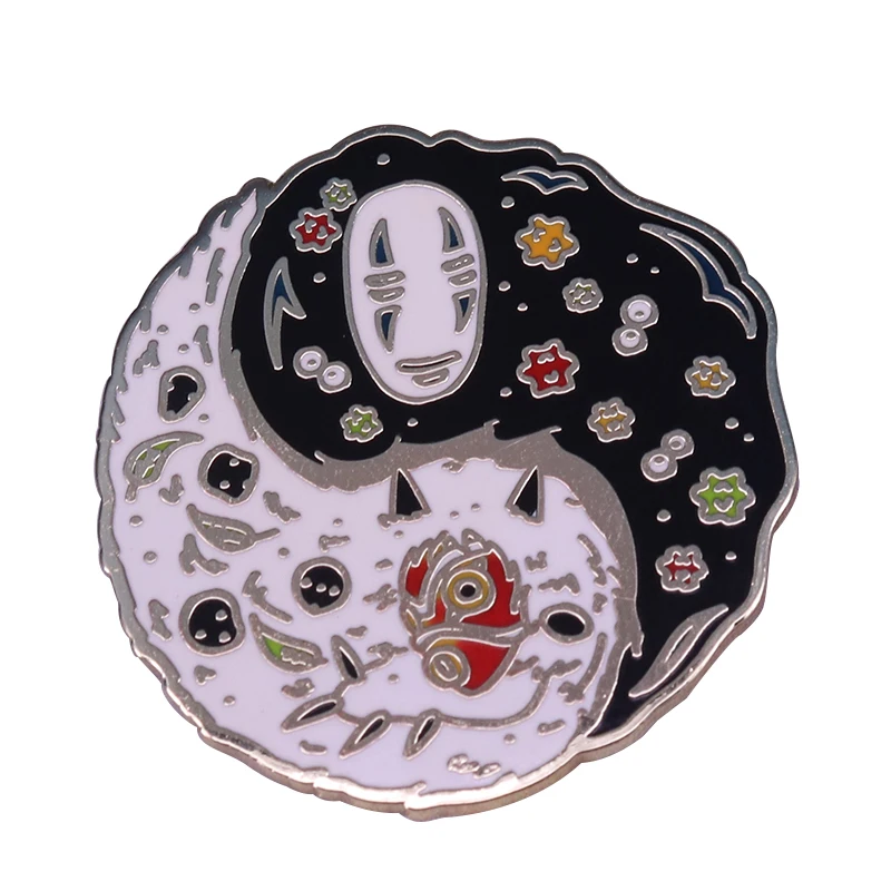 Magic Yin Yang Princess Mononoke & No Face Enamel Pin Japanese Miyazaki ...