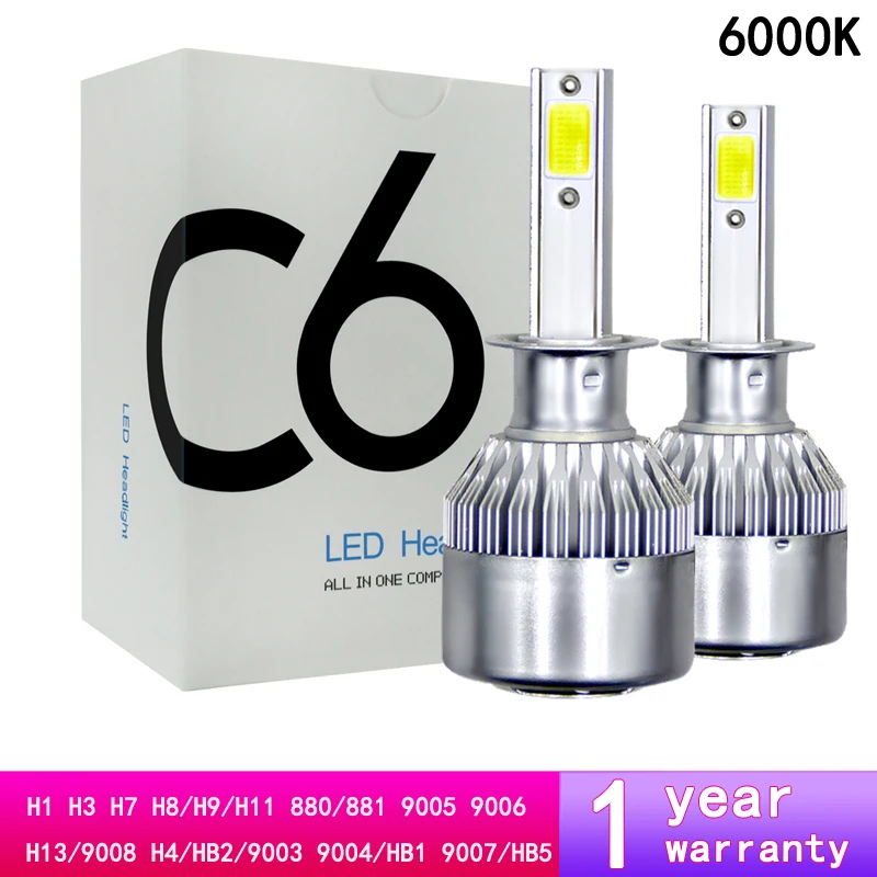 C6 12V H1 H3 880/881 H7 H11/H8/H9 CONDUZIU a Lâmpada Auto Farol 9005/HB3 9006/HB4 H4 Hi/Lo Farol ...