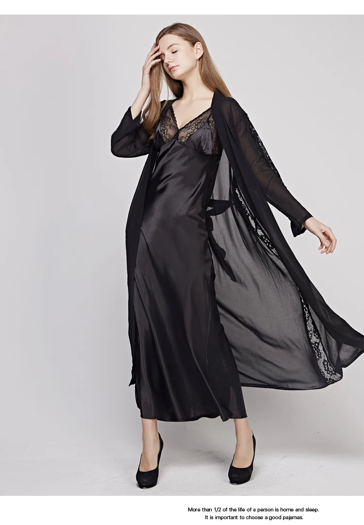 Bata-Sexy-de-encaje-para-mujer-traje-de-sat-n-suelto-Kimono-de-dama-de ...