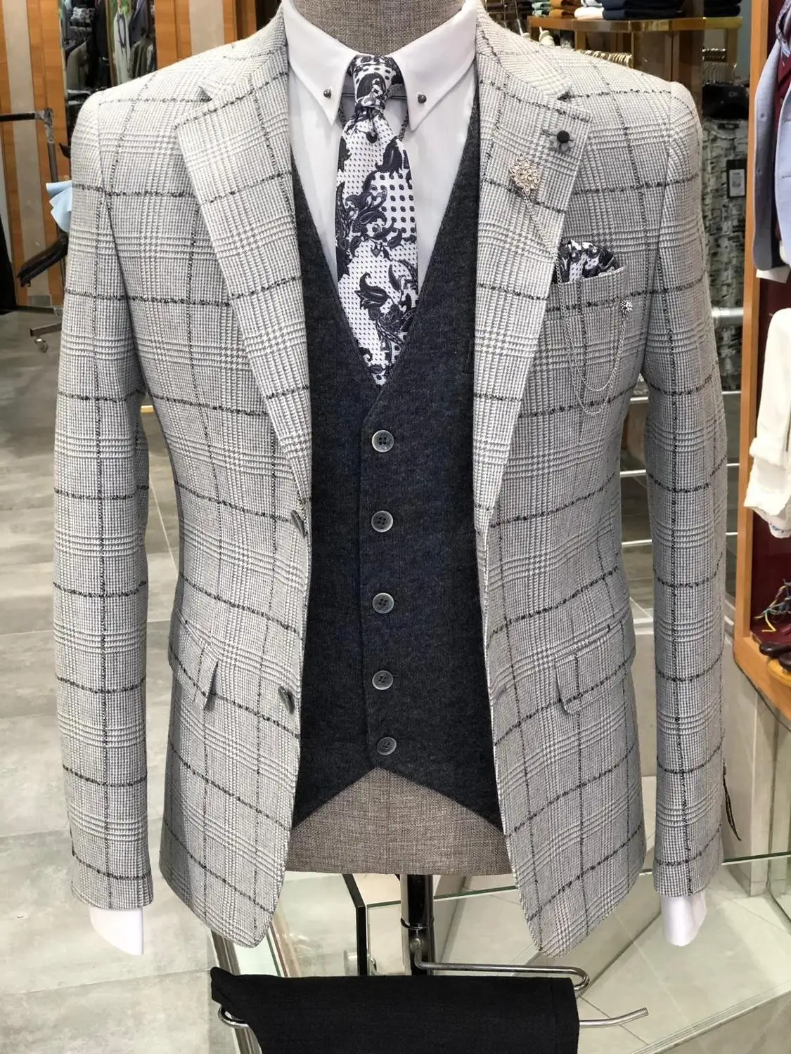 Traje a medida para hombre, esmoquin Formal a cuadros, traje de novio ...
