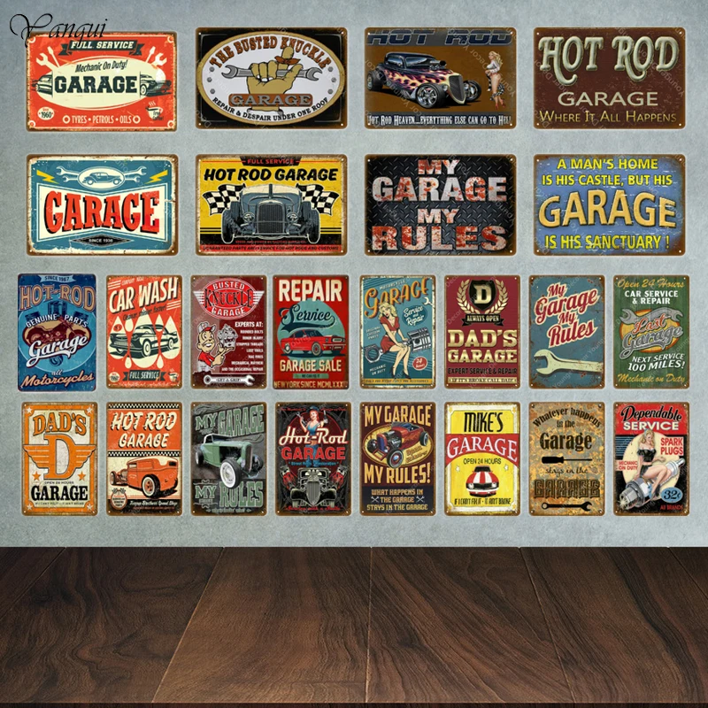 Hor Rod Garage Metal Signs Plaque Metal Vintage Tin Poster Retro Garage ...