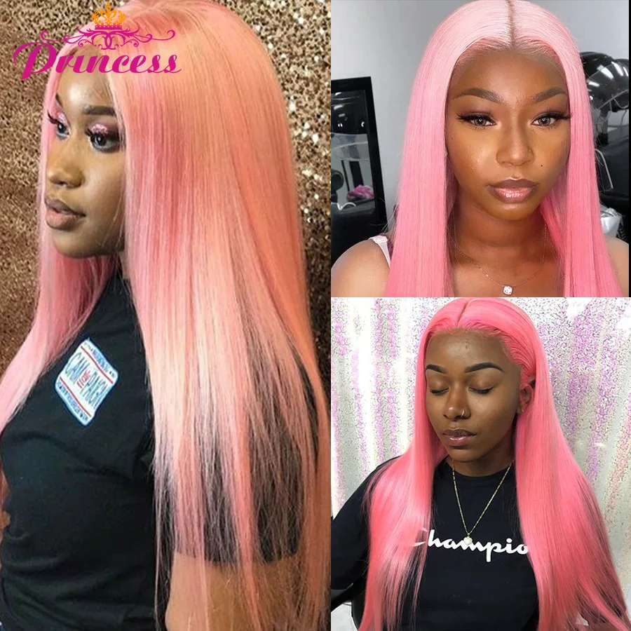 Princess Pink Lace Frontal Wig HD Transparent Brazilian Straight Human ...