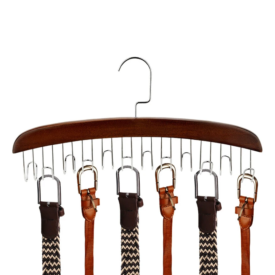 Multifunction Wood Belt Organizer Tie Scarf Rack Hanger Metal Hook ...