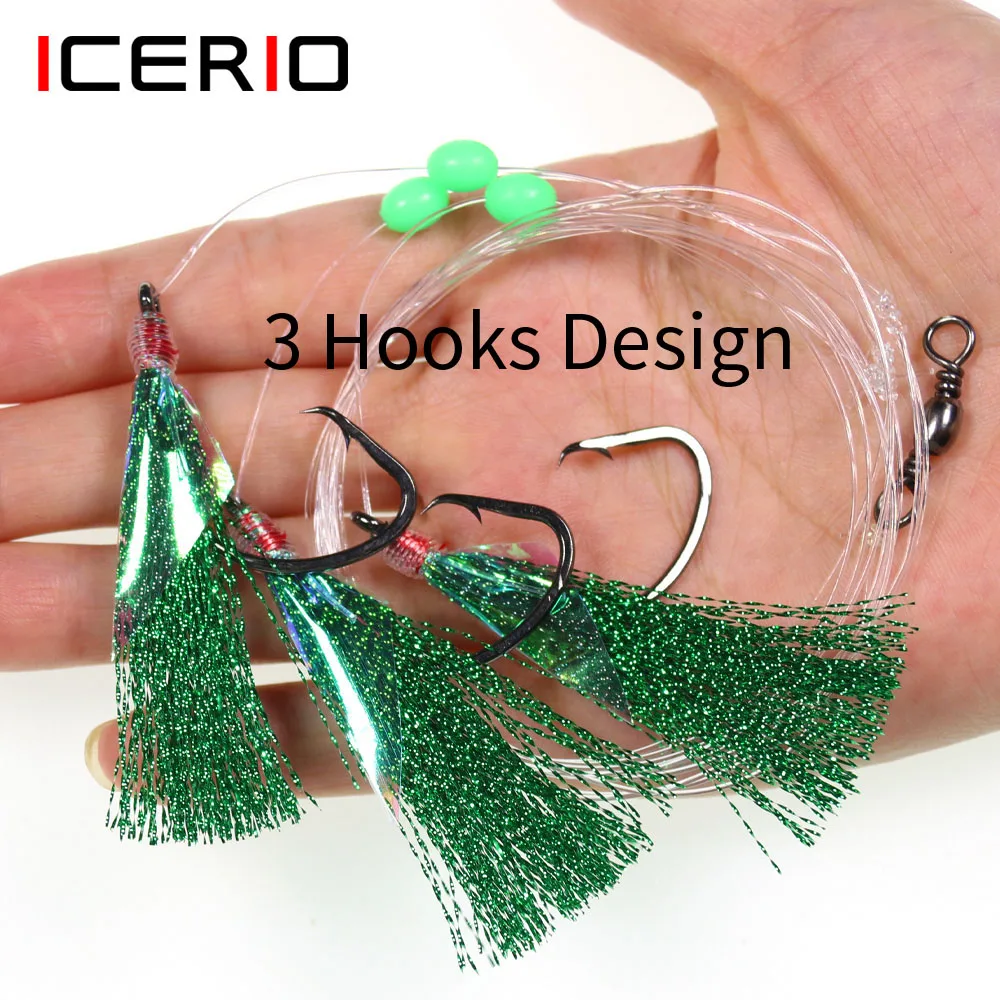 Icerio 5bags Sabiki Rigs With 3 Circle Hooks Flash Fish Skin Bait ...