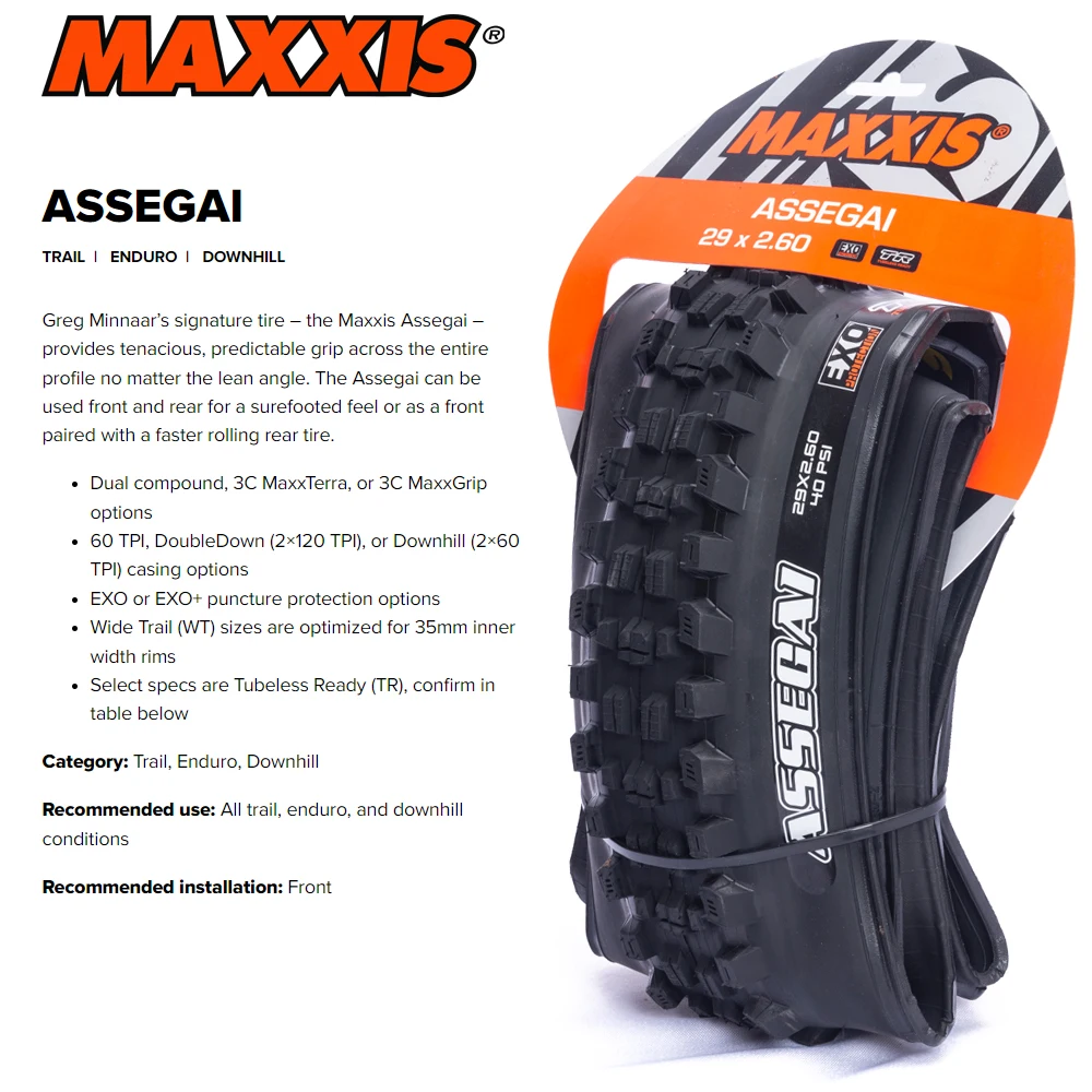 Maxxis assegai (m356ru) sem câmara 27.5x2.5 29x2.5wt dh downhill pneu de bicicleta mtb ||Pneus ...