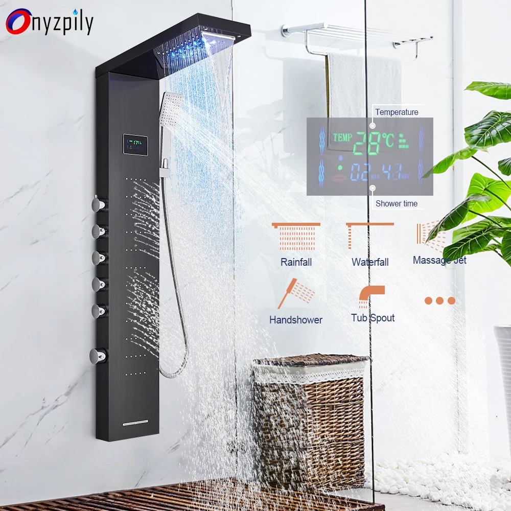 Onyzpily-Sistema-de-Panel-de-ducha-LED-de-lujo-grifo-mezclador-montado ...