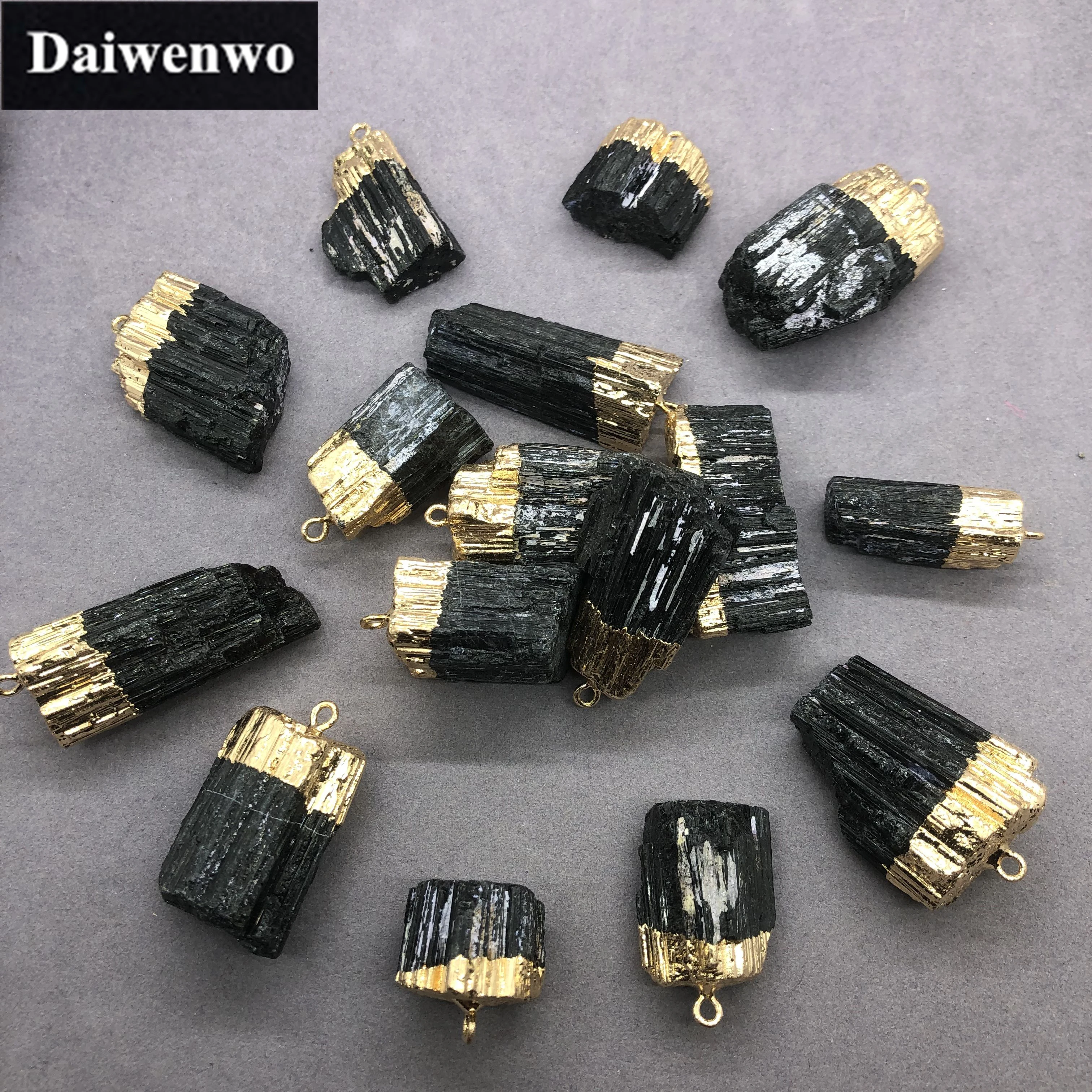 Natural-Jet-Stone-Aphrizite-Black-Tourmaline-with-Golden-Pendant-Diy ...