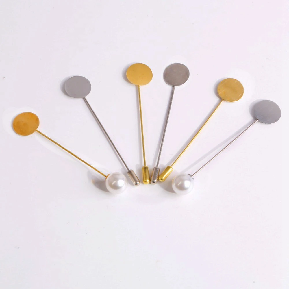10PCS 15mm Copper Long Brooch Pin Gold Silver Simulated Pearl Stoppers ...