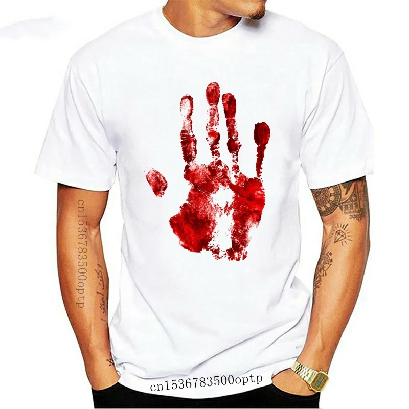 Halloween T shirt Men Bloody Hand Print T Shirt Black Red Tops & Tees ...