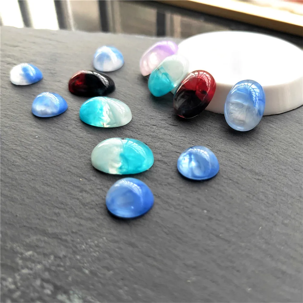 20pcs/lot Resin Colorful Gradient Cabochon 10x14 13x18mm Oval Plastic ...