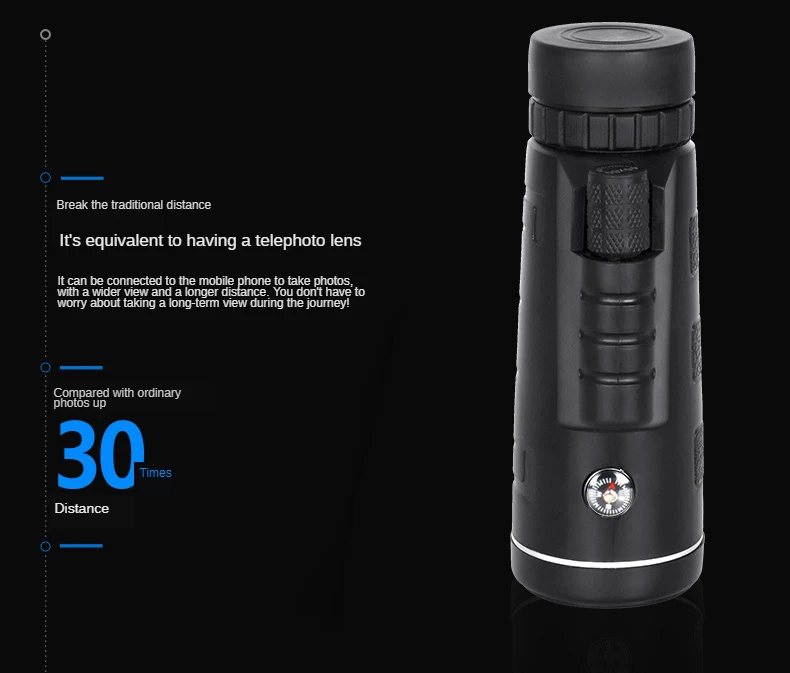 40X60 Professional Monocular Telescope Compass Full HD Lens Range ...