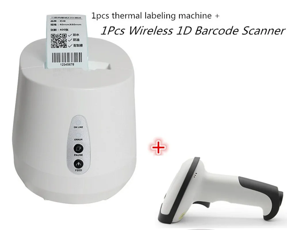 1pcs Wireless scanner +Thermal barcode label printer QR code sticker ...