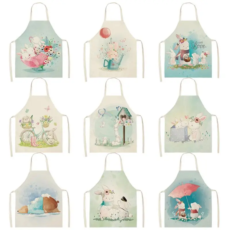 Cartoon-Rabbit-Printed-Kitchen-Aprons-for-Women-Kids-Sleeveless-Cotton ...