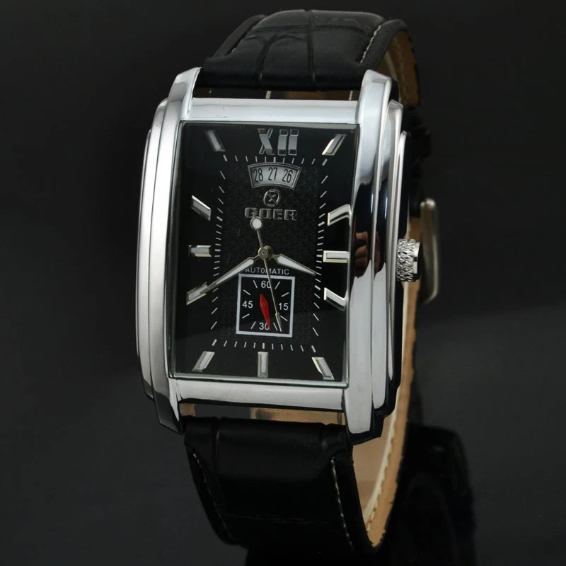 Goer Watch Fashion Rectangle Watches Men Auto Date Automatic Self-wind ...