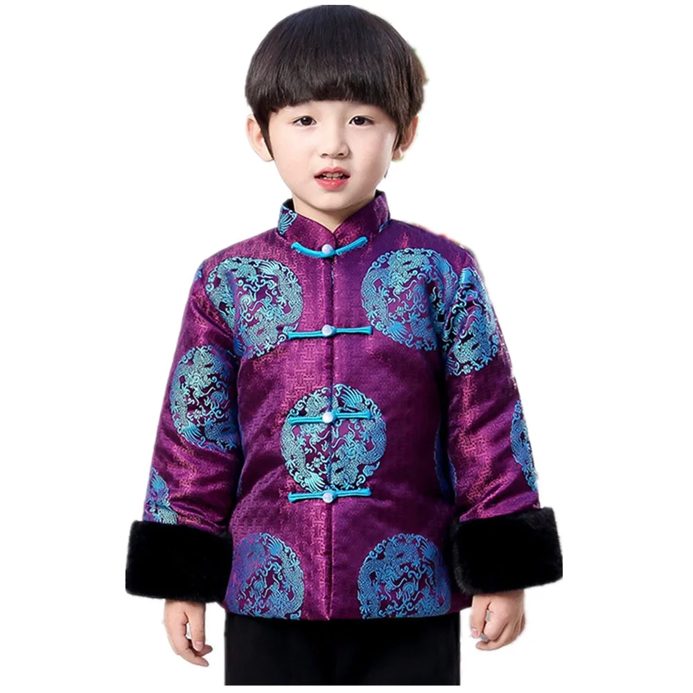 Fleece Boys Chinese Traditional Costume Coat Clothes Kids Quilted ...