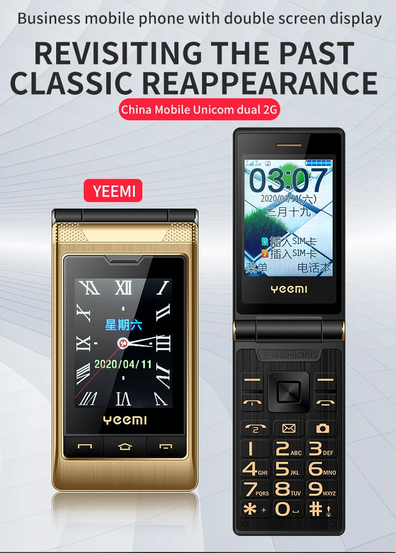 Yeemi Senior Flip Mobile Phone Handwriting Screen Dual Display Large Key Two Sim Long Standby FM ...