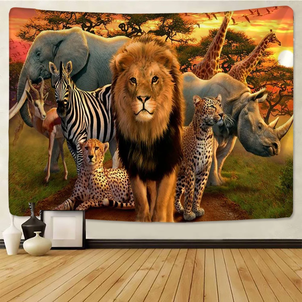 polyester African Lion Tapestry Wall Hanging