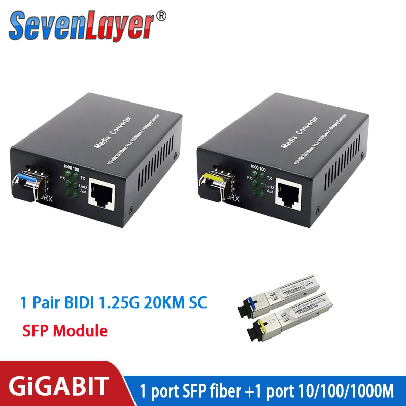 Gigabit Media Converter Sfp Transceiver Module 20km 1000mbps Fast ...