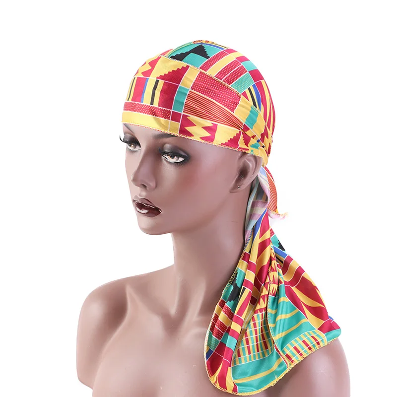 Men's Silky Durags African Print Headwrap For Women Long Tail Pirate ...