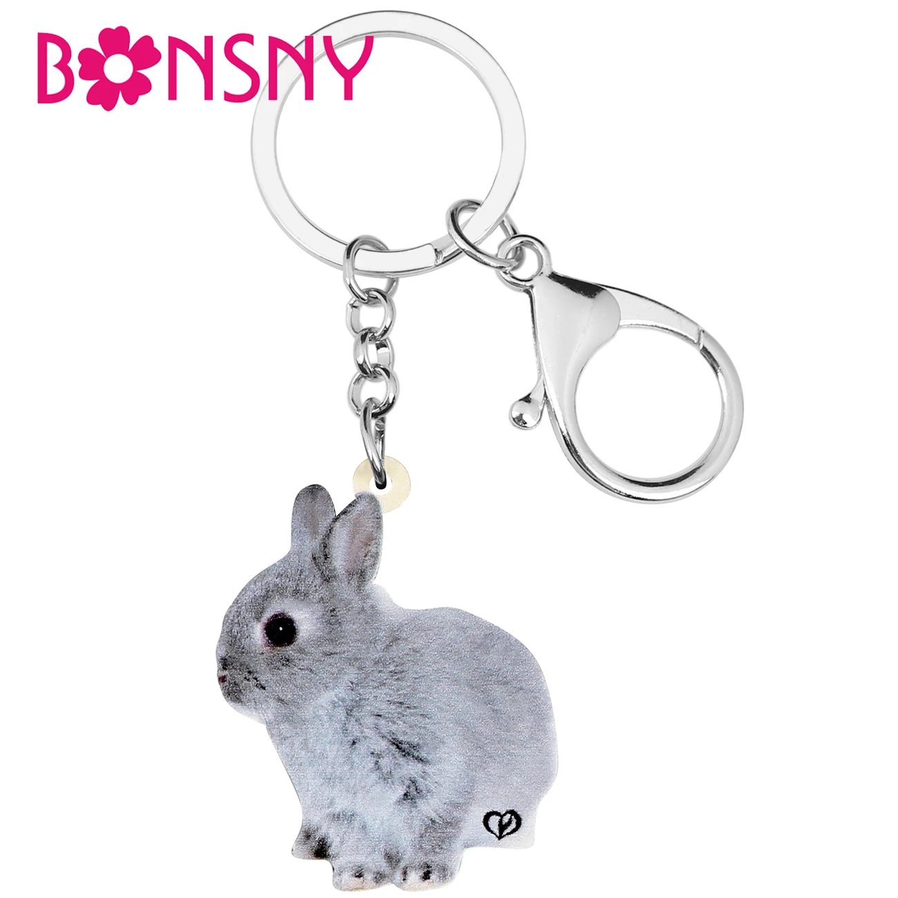 Bonsny Acrylic Gray Easter Hare Rabbit Bunny Keychains Animal Keyring ...