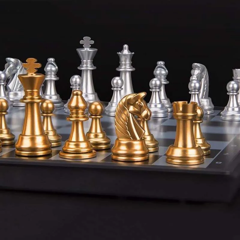 32Pcs Magnetic Chess Pieces 50/66/81mm Plastic Complete Chessmen Gold ...