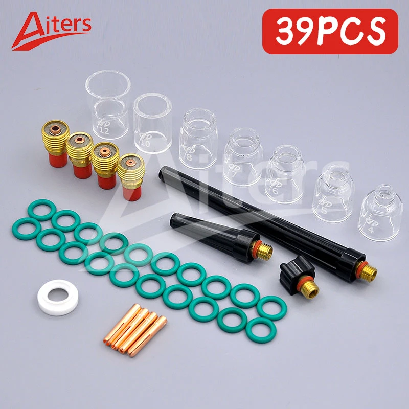 TIG Pyrex Glass Cup 39PCS kit for WP9/20/25 Small Gas Lens Back Cap and ...