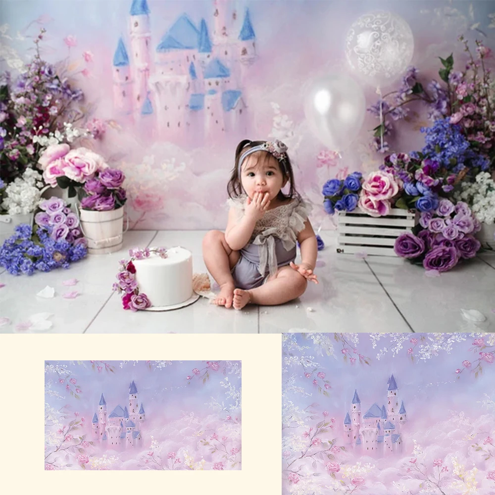 Fantasy-Castle-Newborn-Baby-Portrait-Backdrops-Purple-Floral-Dreamy ...