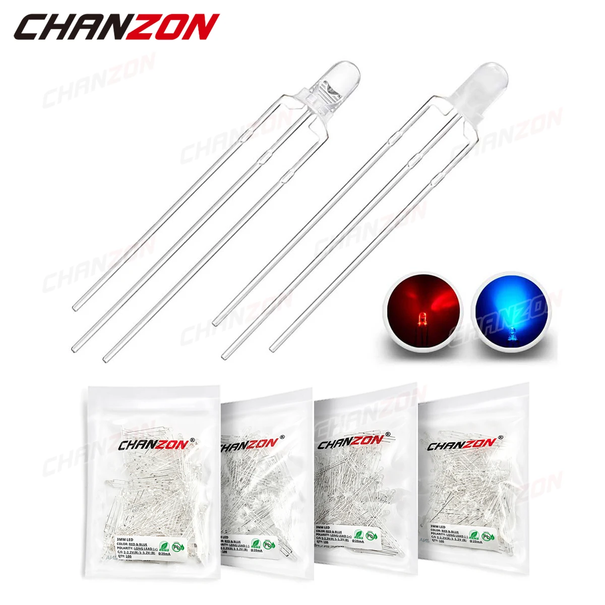 100pcs-3mm-LED-Light-Emitting-Diode-Lamp-Bulb-Bicolor-Red-Blue-Common ...