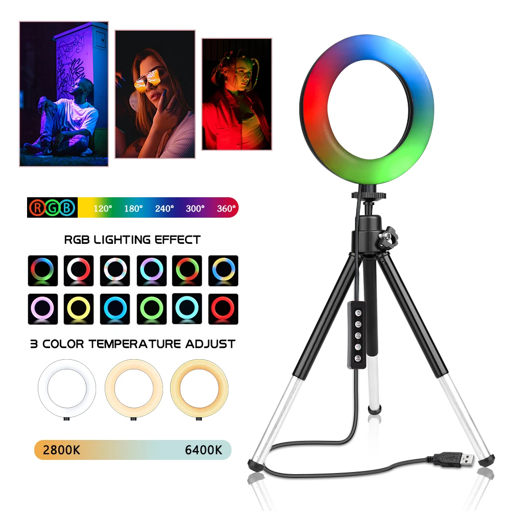6-Inch-RGB-Ring-Light-LED-Photography-Ring-Lamp-With-Stand-Tripod-For ...