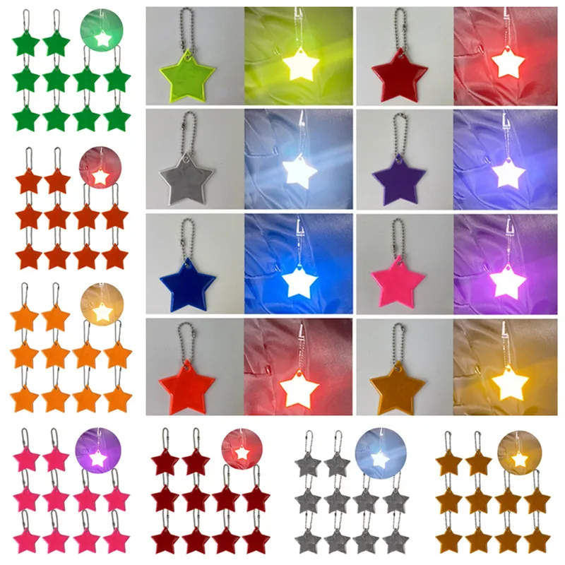 10Pcs-Child-Safety-Reflectors-Keyrings-Stylish-Reflective-Stars-Gear ...