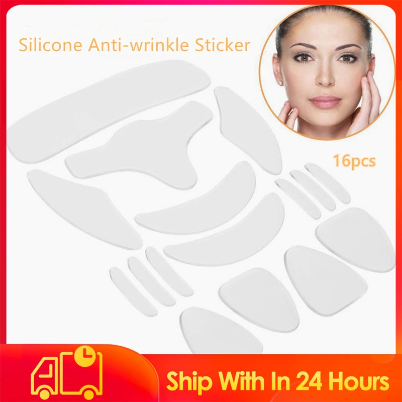 16 PCS/Set Reusable Silicone Anti wrinkle Face Forehead Sticker Cheek ...