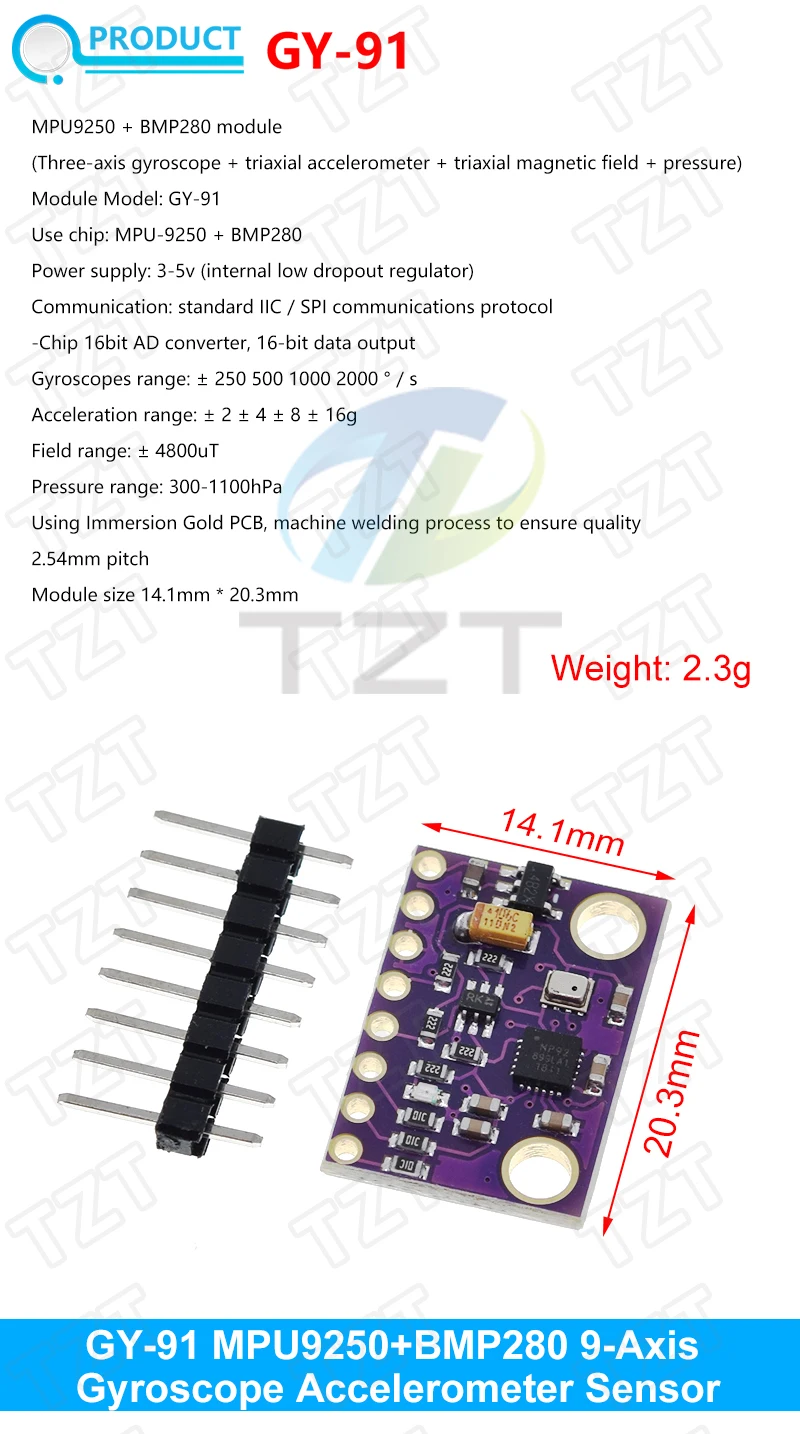 MPU-9250 MPU9250 BMP280 SPI IIC/I2C GY-91 для Arduino 3-5 В | AliExpress