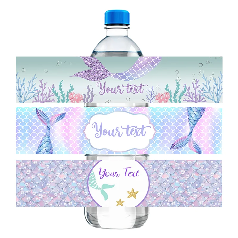 Custom Name Mermaid Party Bottle Wraps Birthday Decor Water Bottle ...