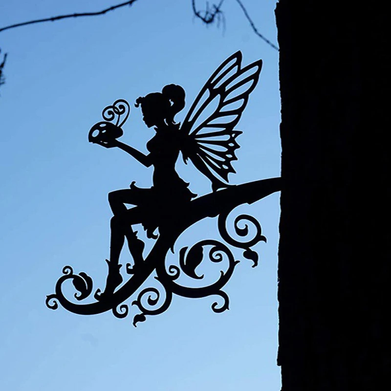 Garden Outdoor Decor Accessories Metal Fairy Silhouette Tree Branch ...