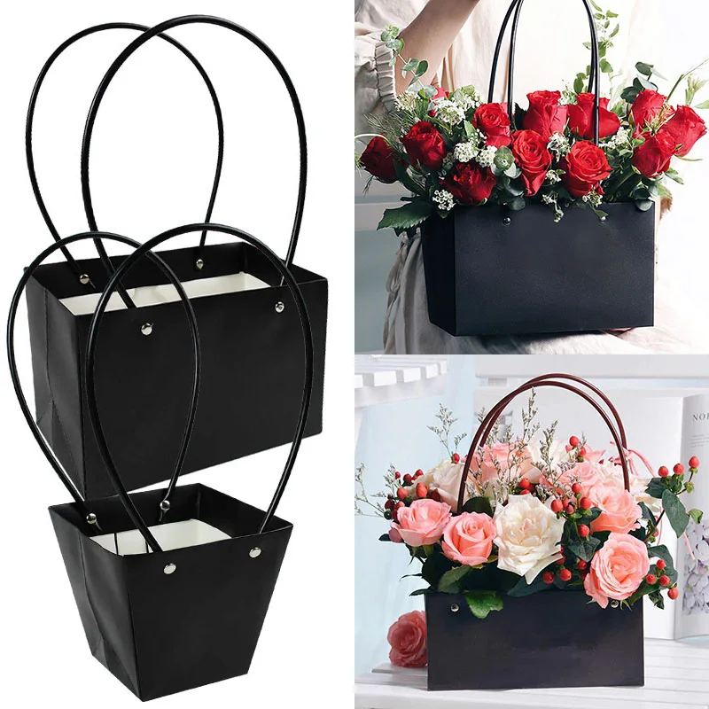 Portable Flower Box Waterproof Paper Handy Gift Bag Kraft Handbag ...