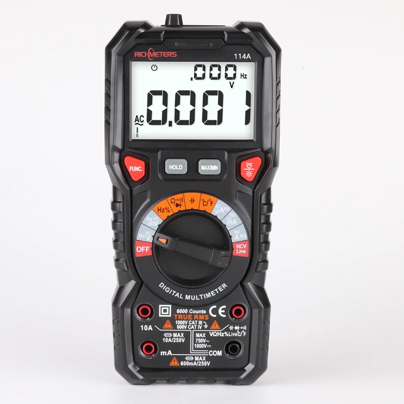 RICHMETERS RM114A Digital Multimeter 6000 Hitungan TRUE RMS Otomatis ...