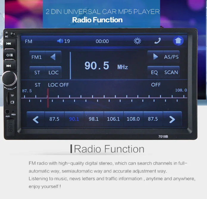 5pcs Car 2 din Multimedia Radio Player 7'' HD Bluetooth Stereo FM Video ...