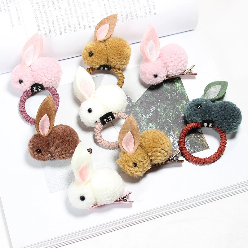 Fashion Cute Ball Rabbit Hair Ring Female Tie Rope Korean Elastic ...