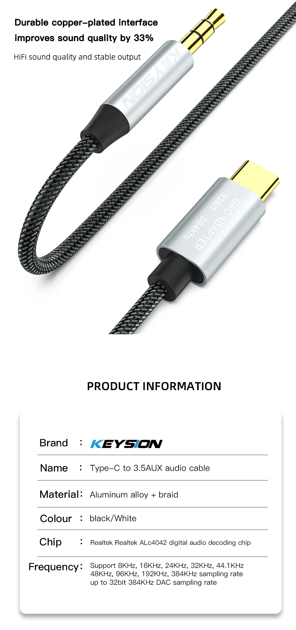 USB Type C to AUX 3.5mm speaker audio adapter 32bit 384kHz – 1co.no