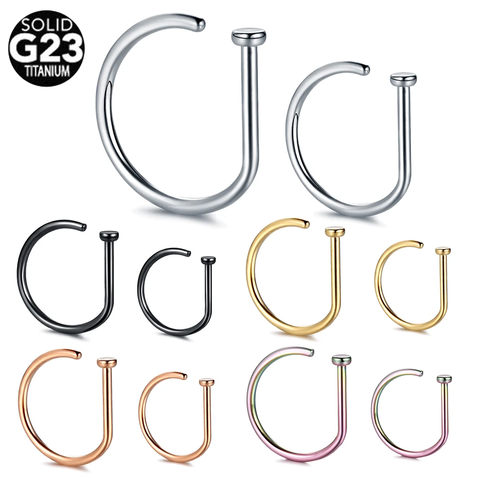 1pc G23 Titanium Colorful D Shape Nose Hoop Rings Loop Ear Cartilalge ...