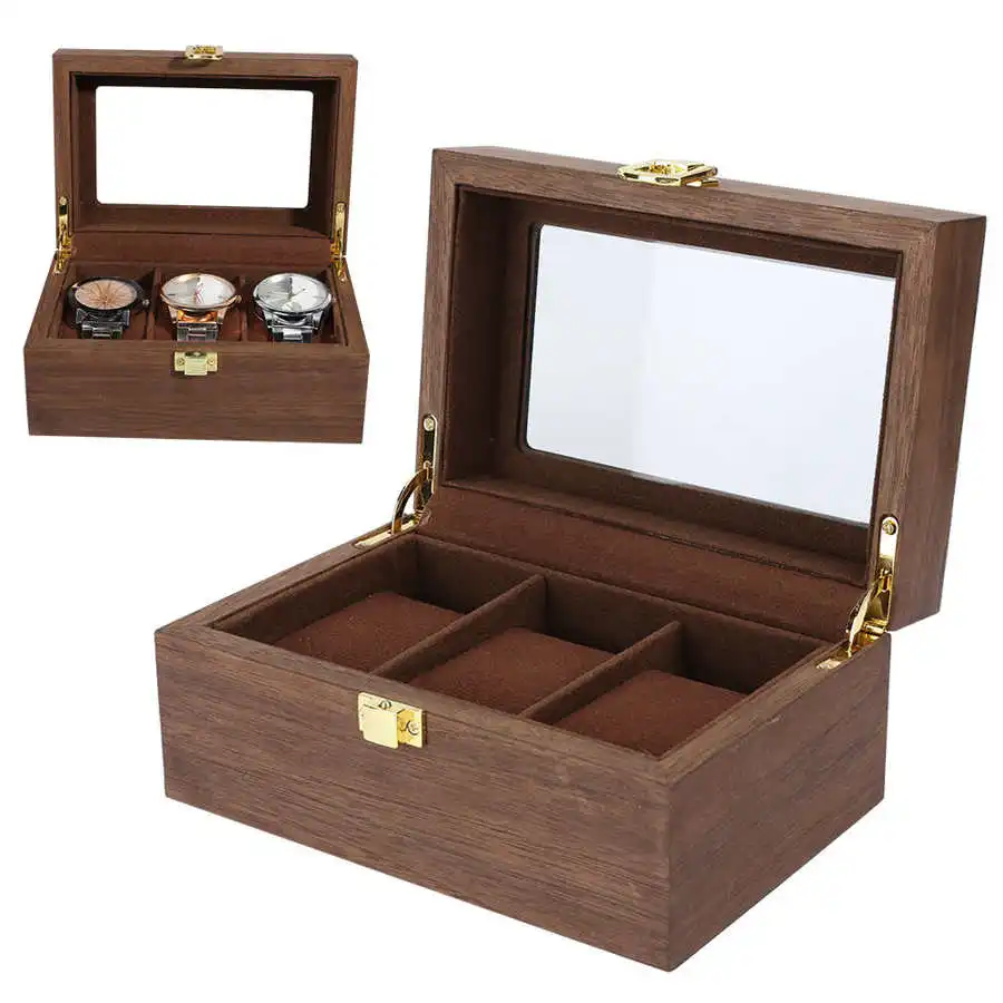 3 Grids/Slots Wooden Watch Display Box Watch Jewelry Storage Case ...
