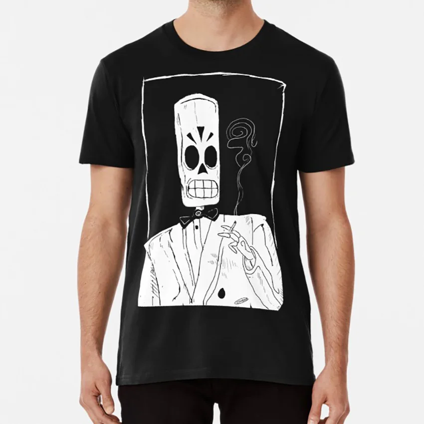 Grim T Camisa Grim Fandango Manny Skeleton Jogo Esboço Preto Branco ...