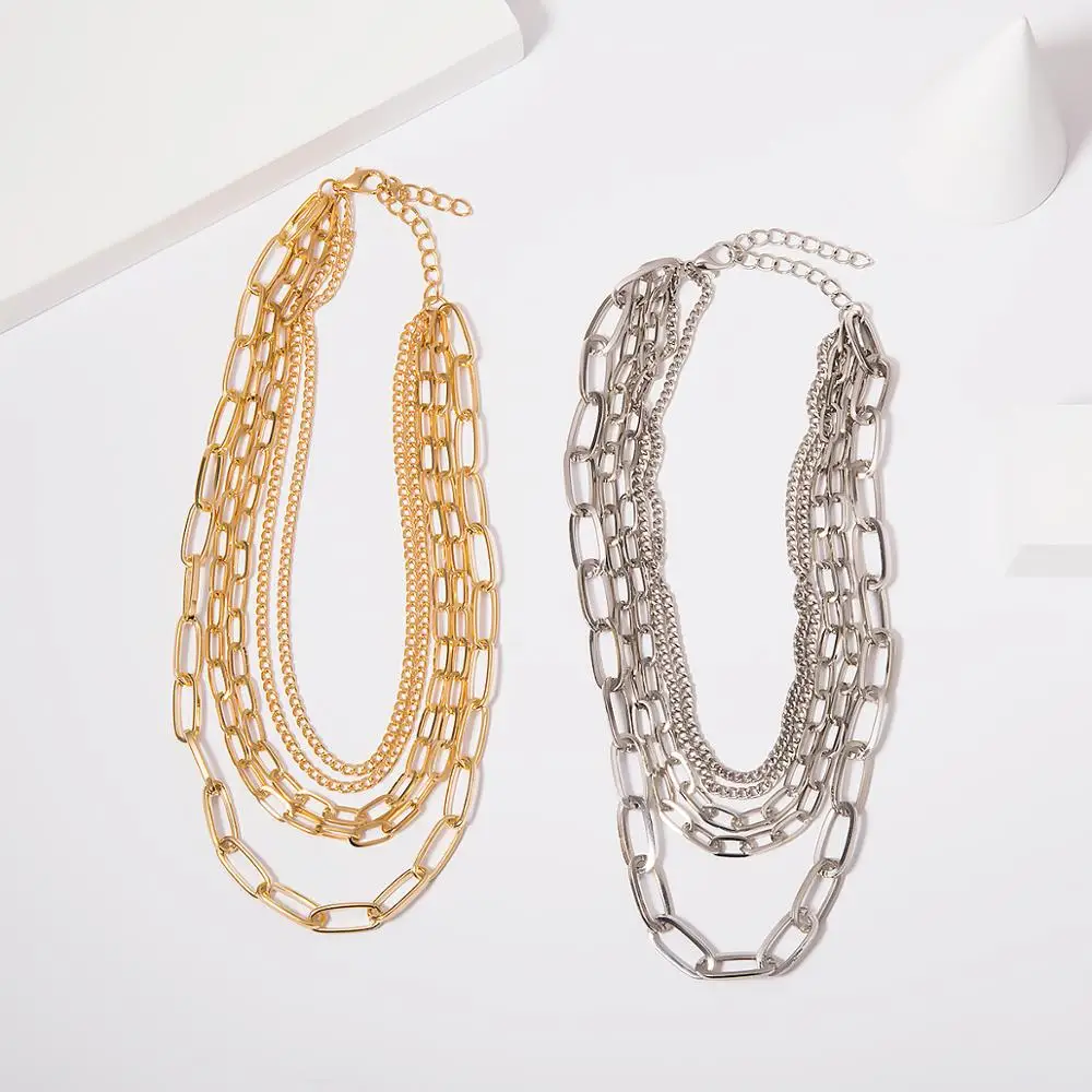 SHIXIN Hiphop Multi Layer Chain Necklace Gold/Silver Punk Choker Necklace for Women Statement ...